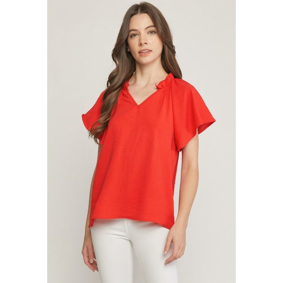 entro | Tops | Entro Ruffled Flutter Sleeve Blouse Tangerine | Poshmark